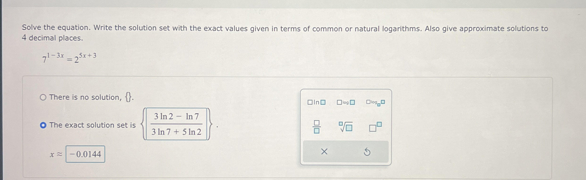 Solved Solve the equation. Write the solution set with the | Chegg.com
