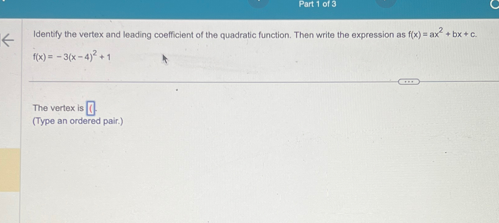 Solved Identify the vertex and leading coefficient of the | Chegg.com