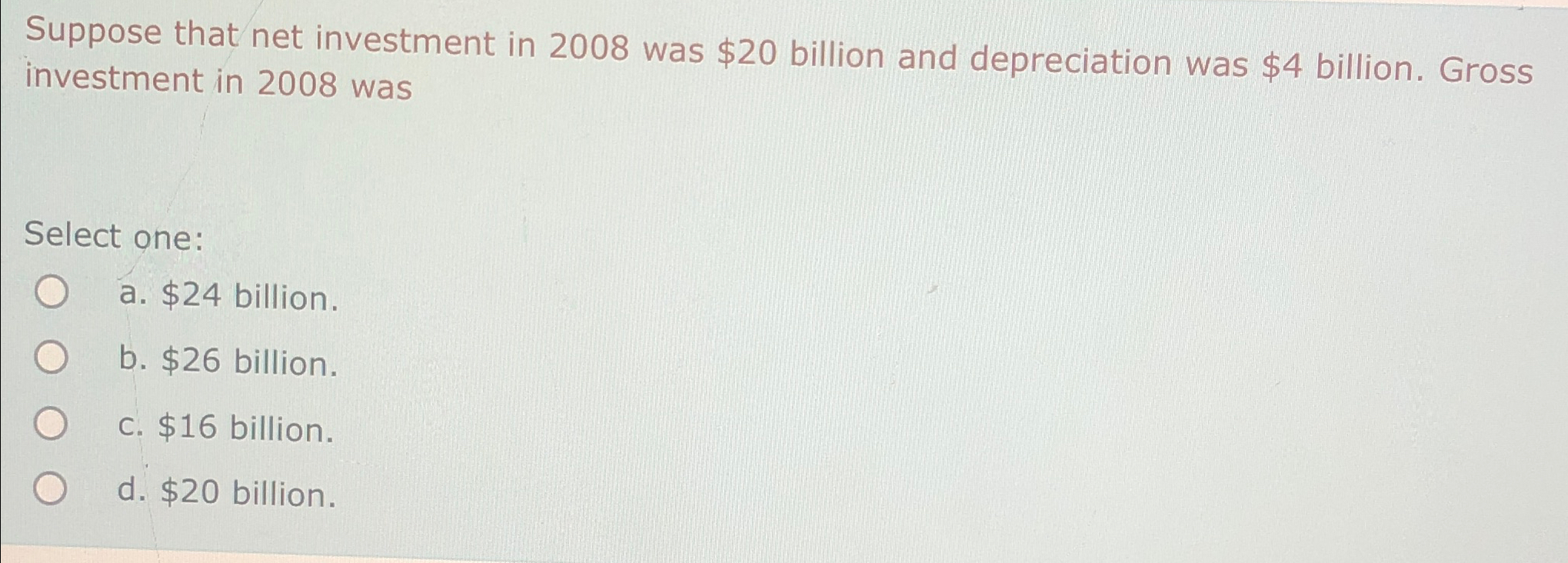 Solved Suppose that net investment in 2008 ﻿was $20 ﻿billion | Chegg.com