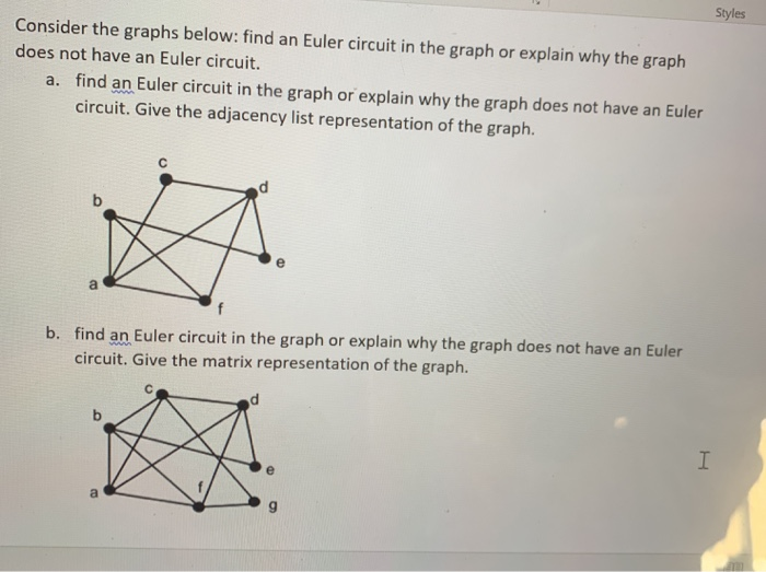 Solved Styles Consider the graphs below: find an Euler | Chegg.com