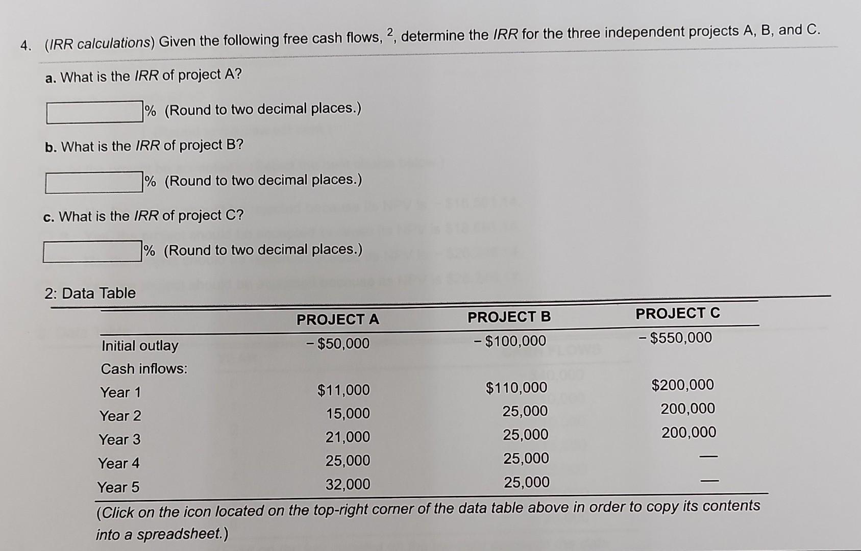 Solved 4. (IRR calculations) Given the following free cash | Chegg.com
