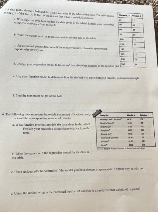 Solved AP Precalculus 1.13-1.14 Function Modeling Worksheet | Chegg.com