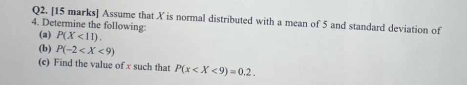 Solved Q2. [15 ﻿marks] ﻿Assume that x ﻿is normal distributed | Chegg.com