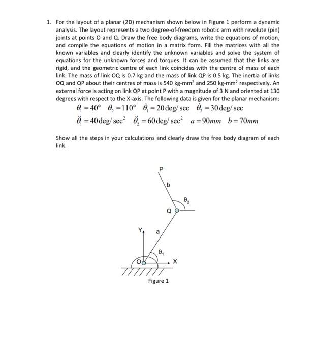 Solved 1. For the layout of a planar (2D) mechanism shown | Chegg.com