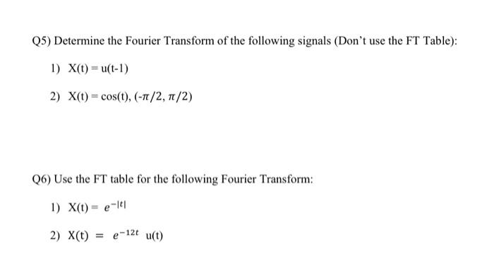 Solved Q5) Determine the Fourier Transform of the following | Chegg.com