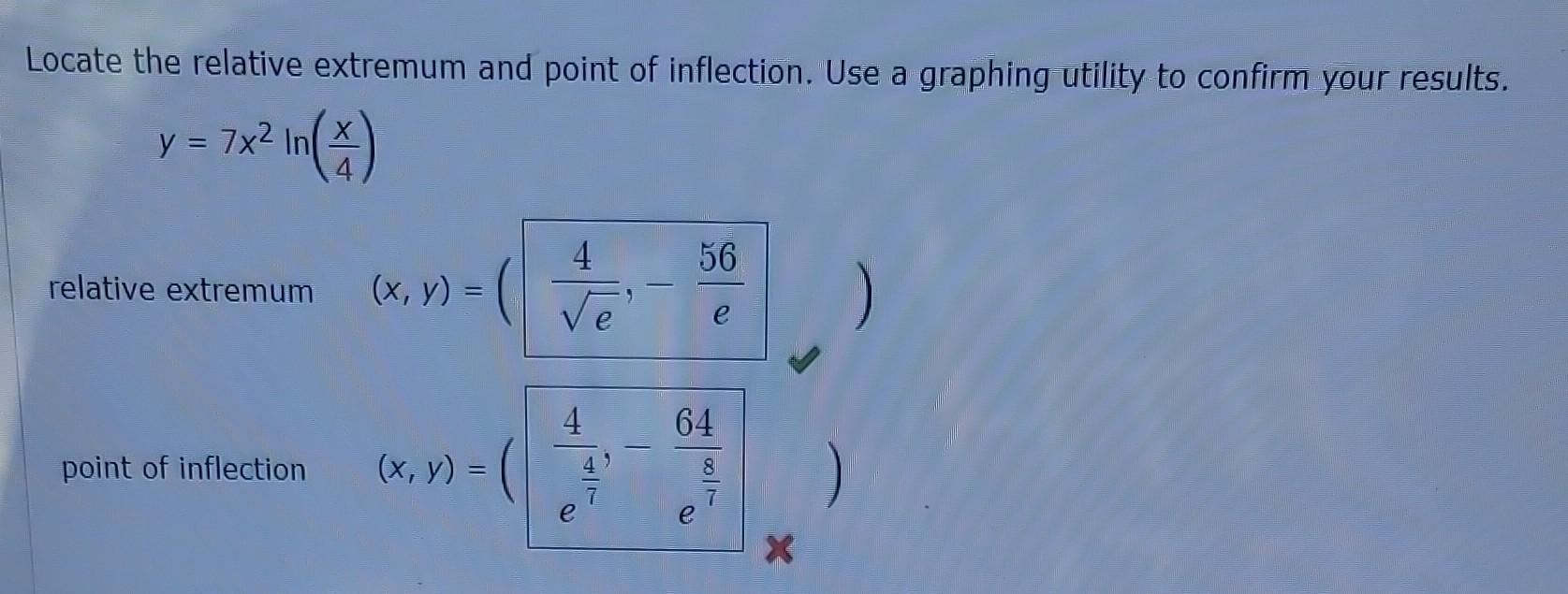 Solved Locate the relative extremum and point of inflection. | Chegg.com