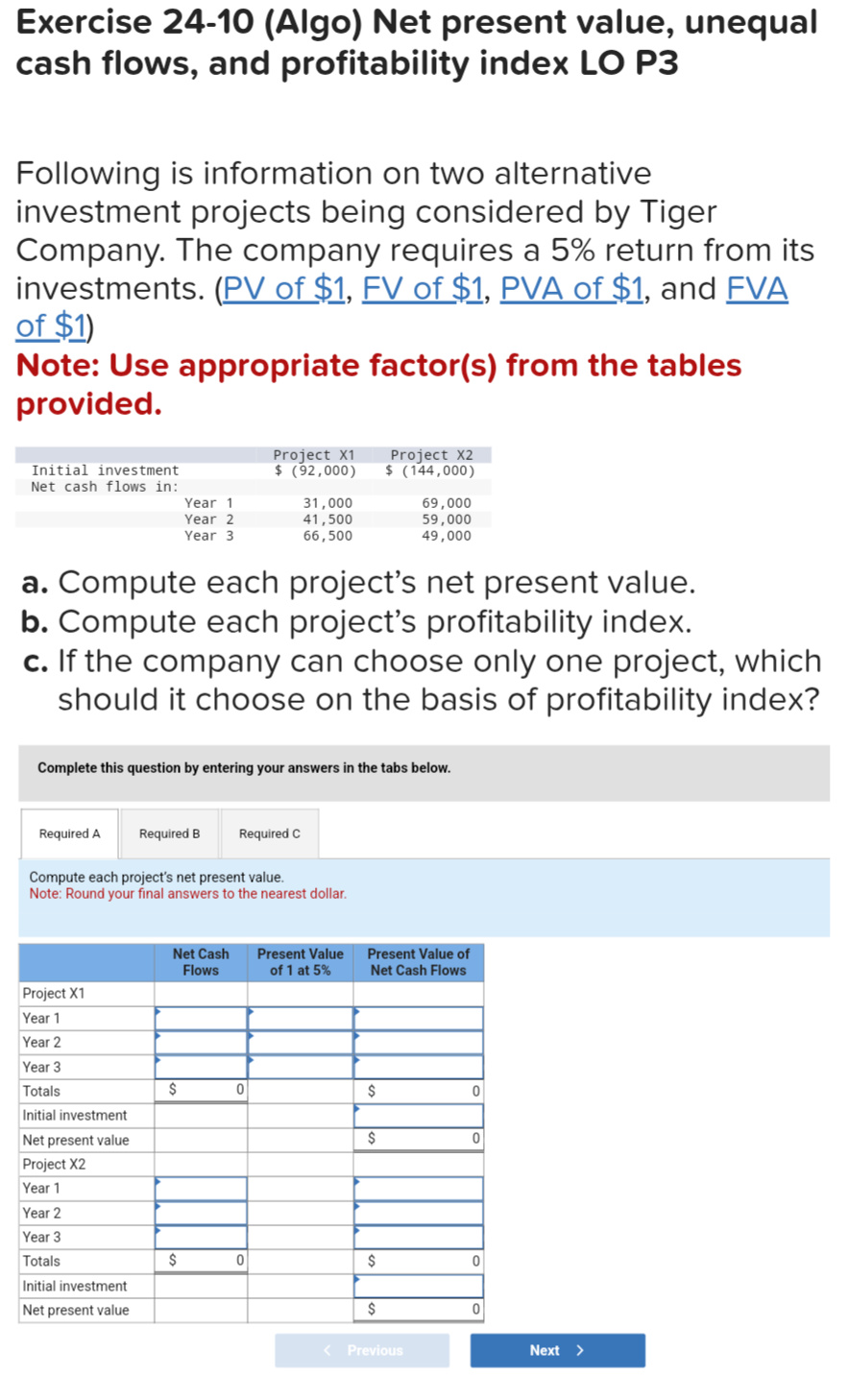 Solved Exercise 24-10 (Algo) ﻿Net present value, unequal | Chegg.com