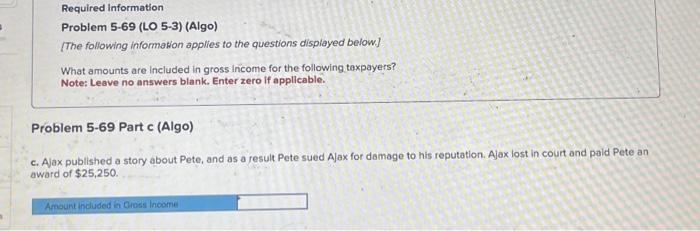 Solved Required information Problem 5-69 (LO 5-3) (Algo) | Chegg.com