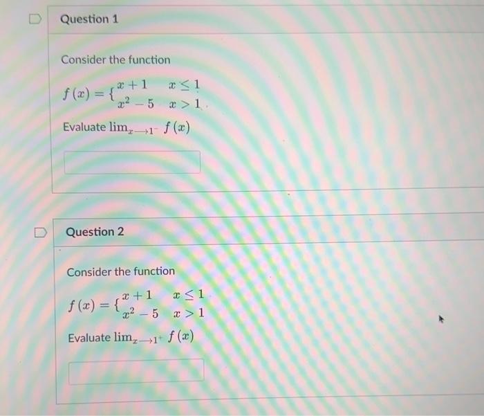 Solved Consider the function f(x)={x+1x2−5x≤1x>1 Evaluate | Chegg.com