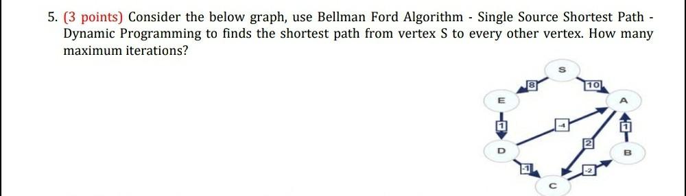 Solved 5. (3 points) Consider the below graph, use Bellman | Chegg.com Solved 5. (3 points) Consider the below graph, use Bellman | Chegg.com