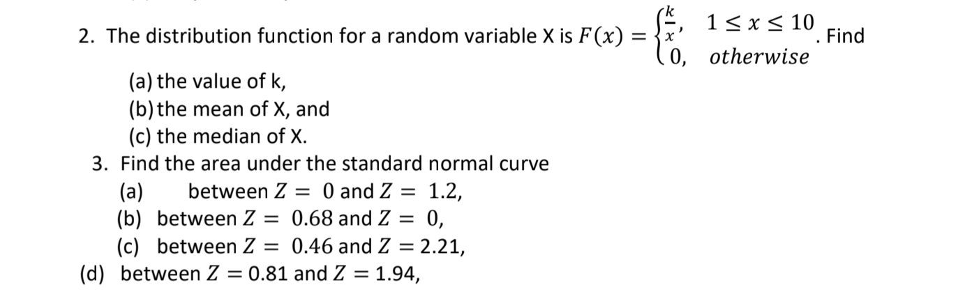 Solved 1. ﻿The distribution function for a random variable x | Chegg.com