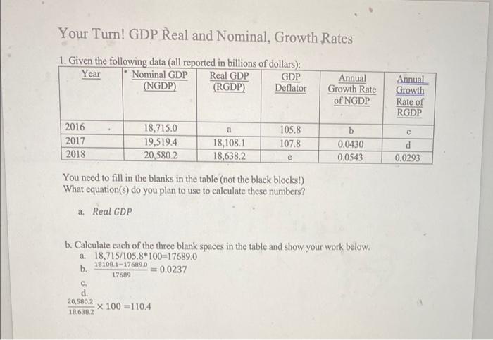 Solved Your Turn! GDP Real and Nominal, Growth Rates 1. | Chegg.com
