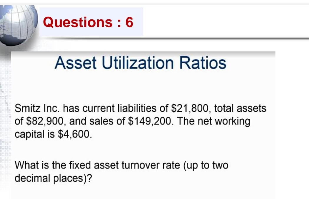 Solved Questions 6 On Asset Utilization Ratios A Firm Has