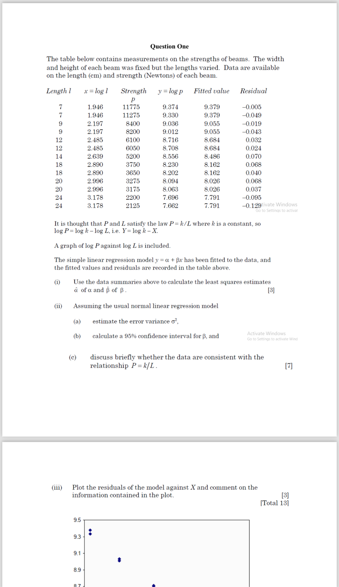 Solved Question OneThe table below contains measurements on | Chegg.com