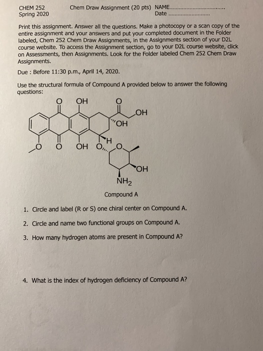 Solved CHEM 252 Spring 2020 Chem Draw Assignment (20 pts) | Chegg.com