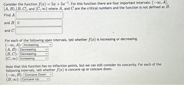 Solved Consider the function f(x)=5x+5x−1. For this function | Chegg.com