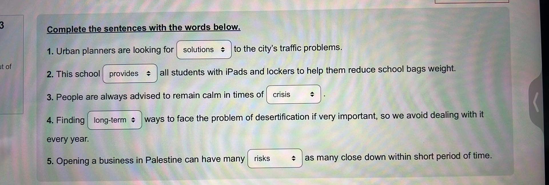 Solved 3Complete the sentences with the words below.Urban | Chegg.com