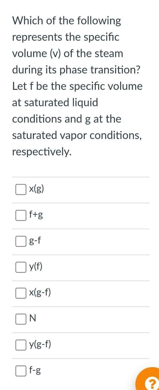 Solved Which of the following represents the specific volume | Chegg.com