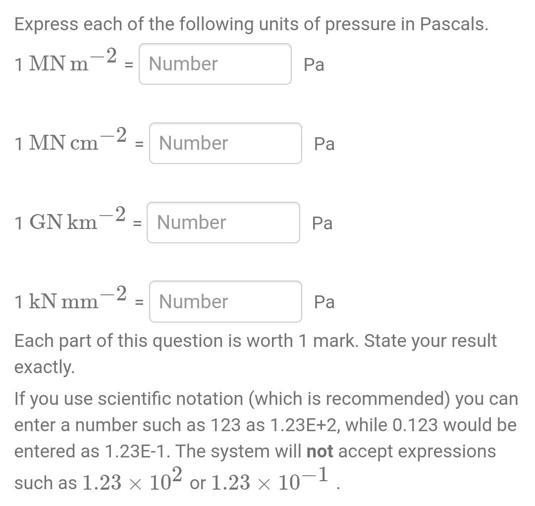Solved Express each of the following units of pressure in | Chegg.com