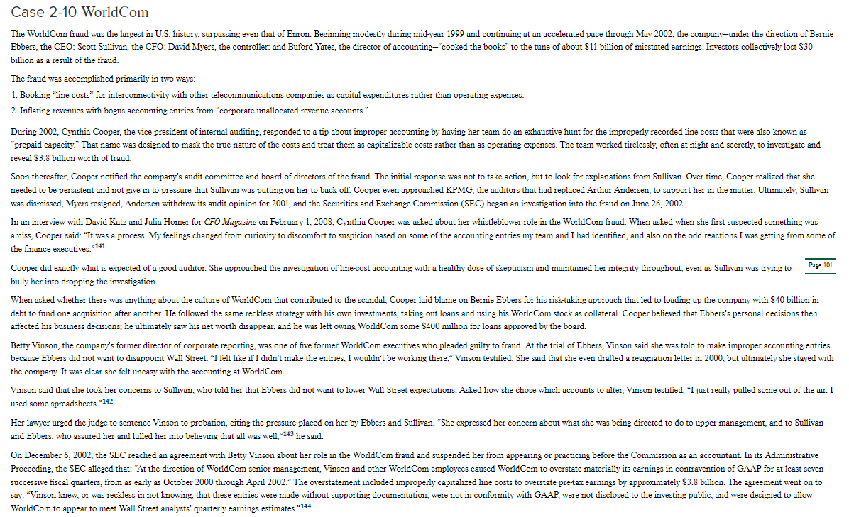 Solved Case 2-10 ﻿WorldComQuestions1. ﻿Explain the role of | Chegg.com