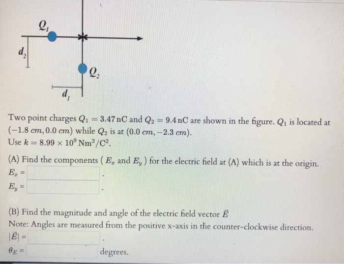 Solved Q d) Q d. Two point charges Q1 = 3.47 nC and Q2 = | Chegg.com