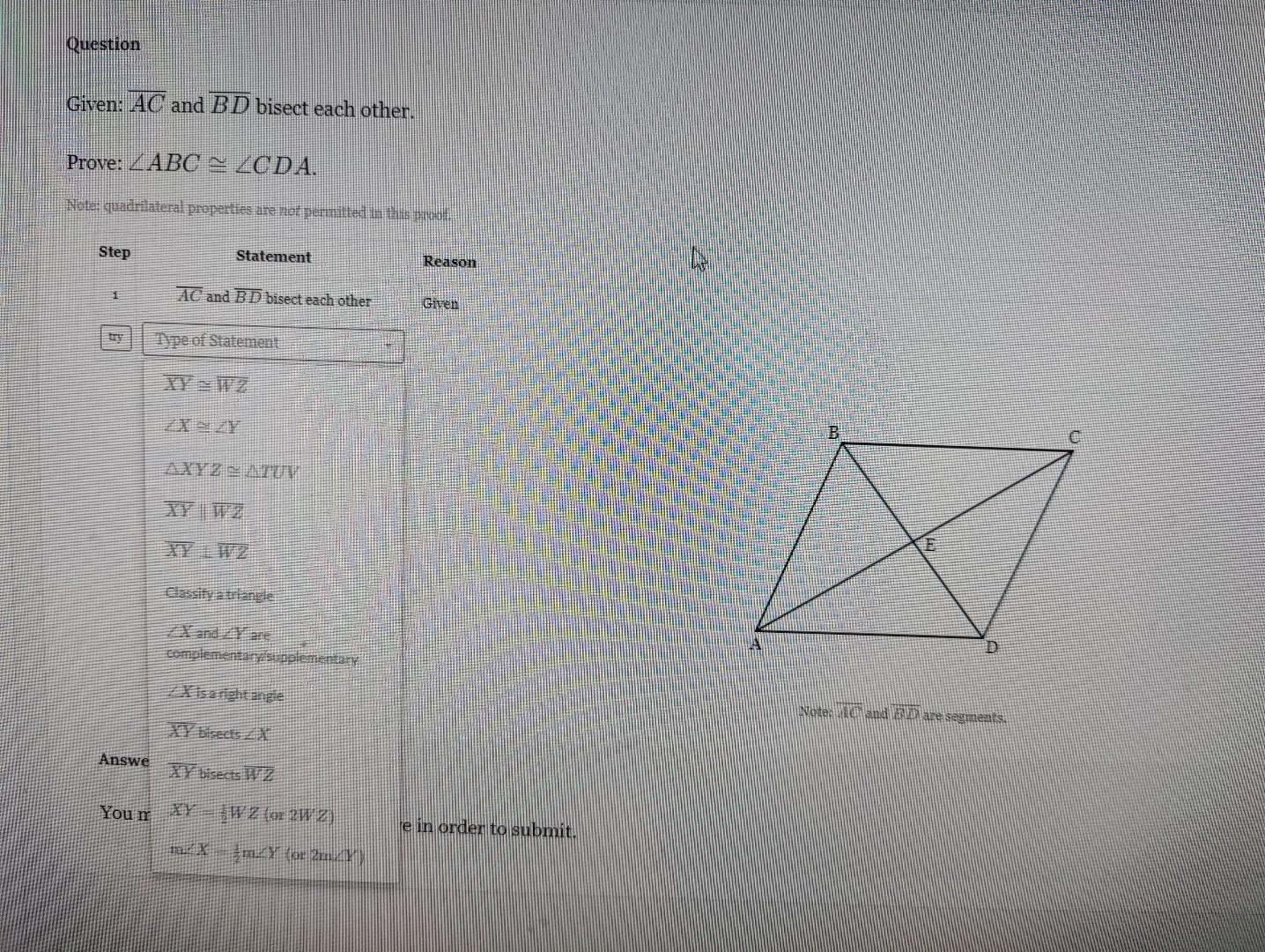 Solved Question Given: AC and BD bisect each other. Prove: | Chegg.com