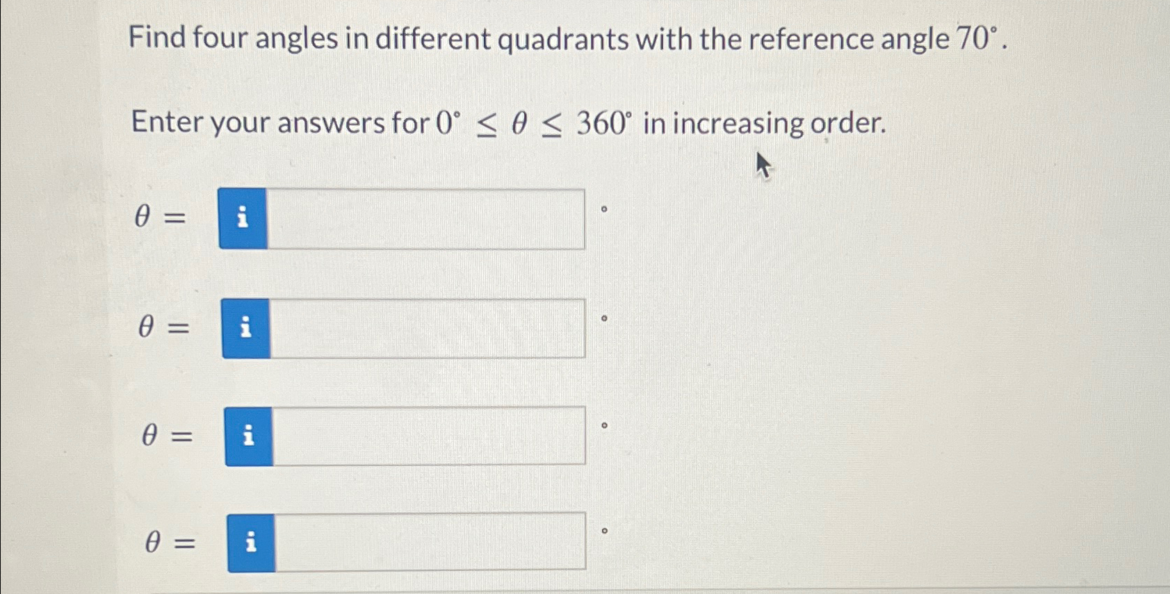 Solved Find four angles in different quadrants with the | Chegg.com