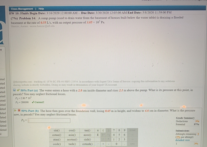 Solved Class Management | Help HW 10: Fluids Begin Date: | Chegg.com