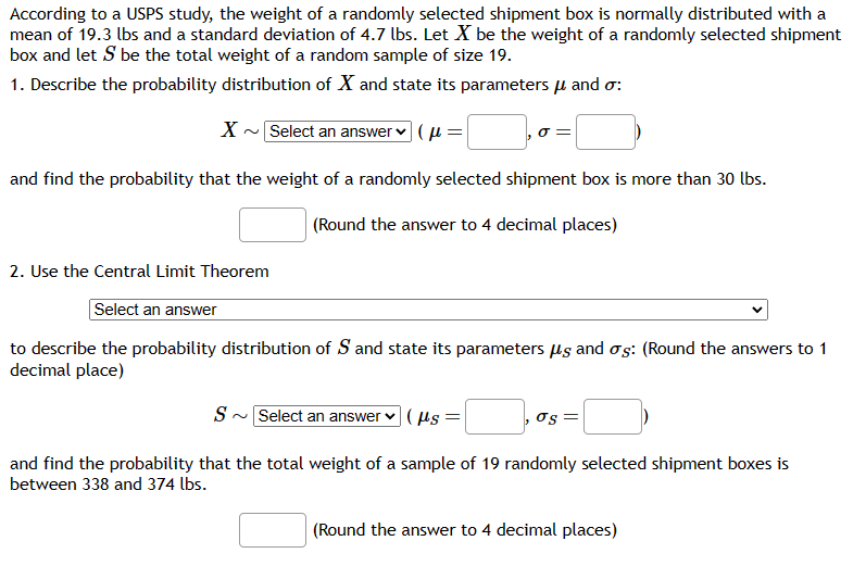 Solved According to a USPS study, the weight of a randomly | Chegg.com