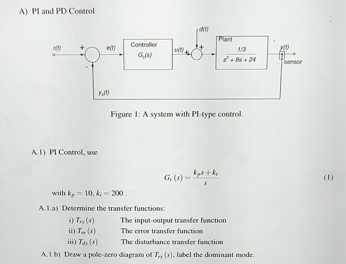 Solved A) PI and PD Control Figure 1: A system with PI-type | Chegg.com