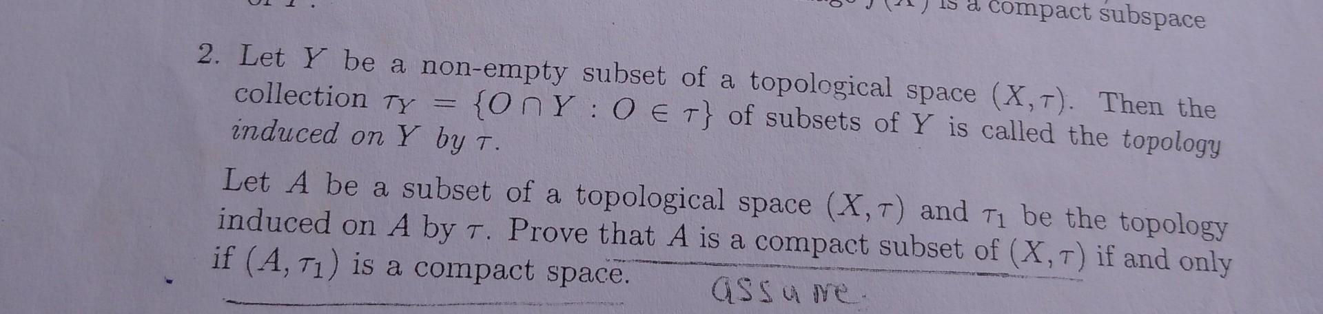 Solved 2. Let Y be a non-empty subset of a topological space | Chegg.com
