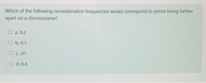 Solved Which of the following recombination frequencies | Chegg.com