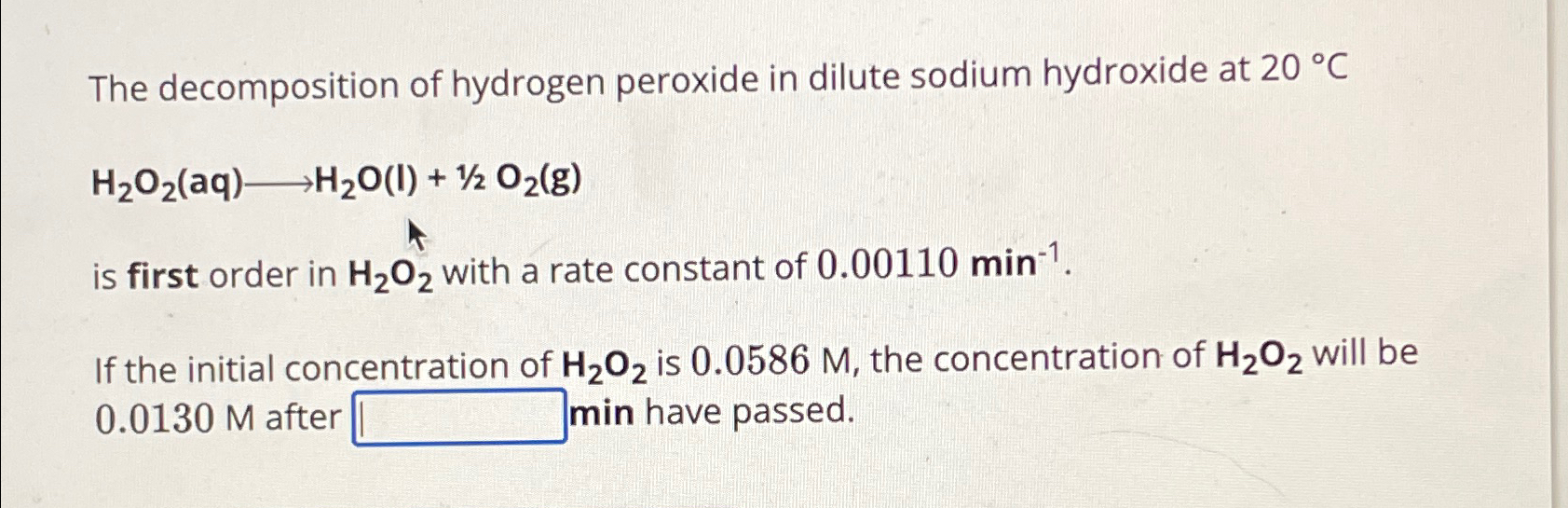 Solved The decomposition of hydrogen peroxide in dilute | Chegg.com