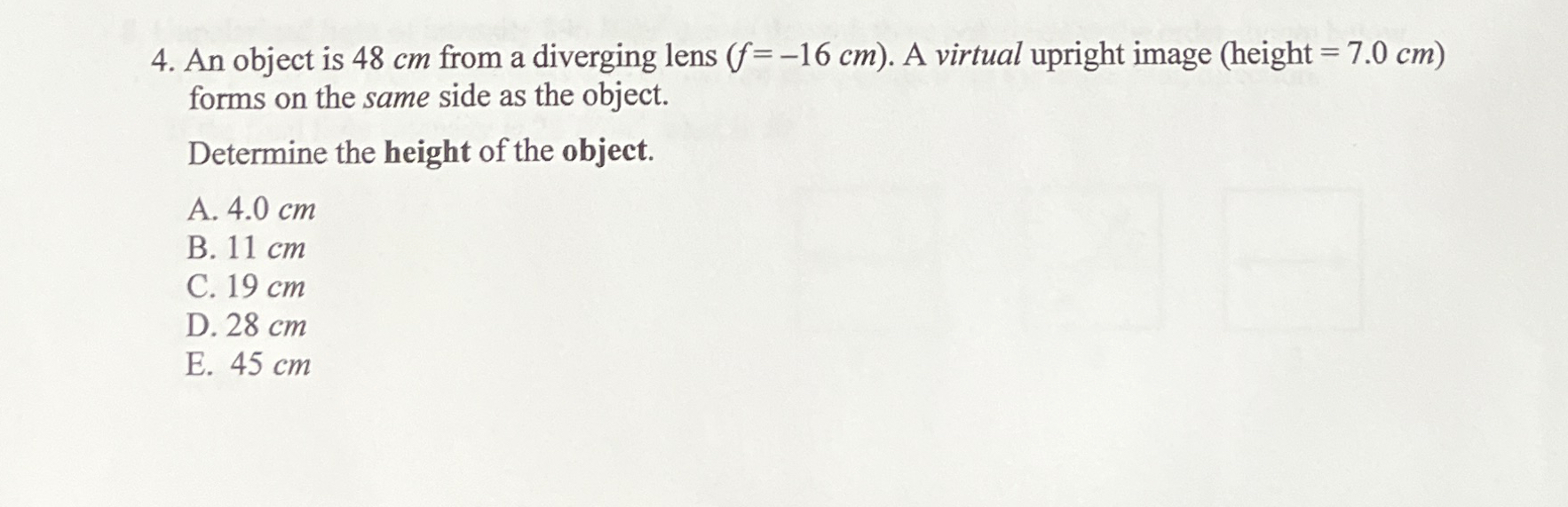 Solved An object is 48cm ﻿from a diverging lens )=(-16cm. ﻿A | Chegg.com