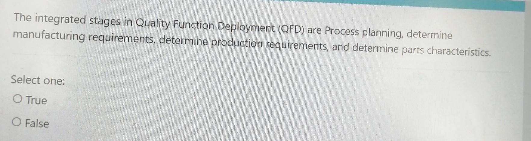 Solved The integrated stages in Quality Function Deployment | Chegg.com