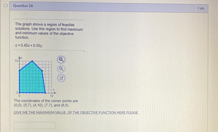 Solved The graph shows a region of feasible solutions. Use | Chegg.com