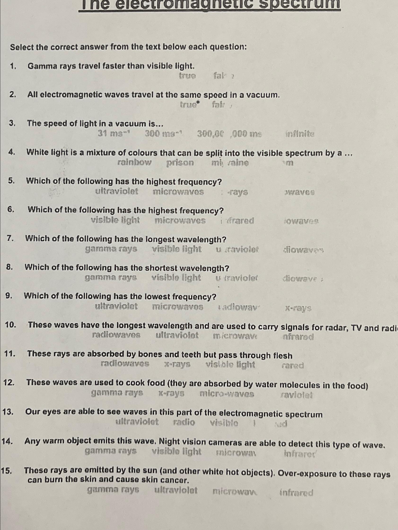 Solved ine electromagnetic spectrumSelect the correct answer | Chegg.com