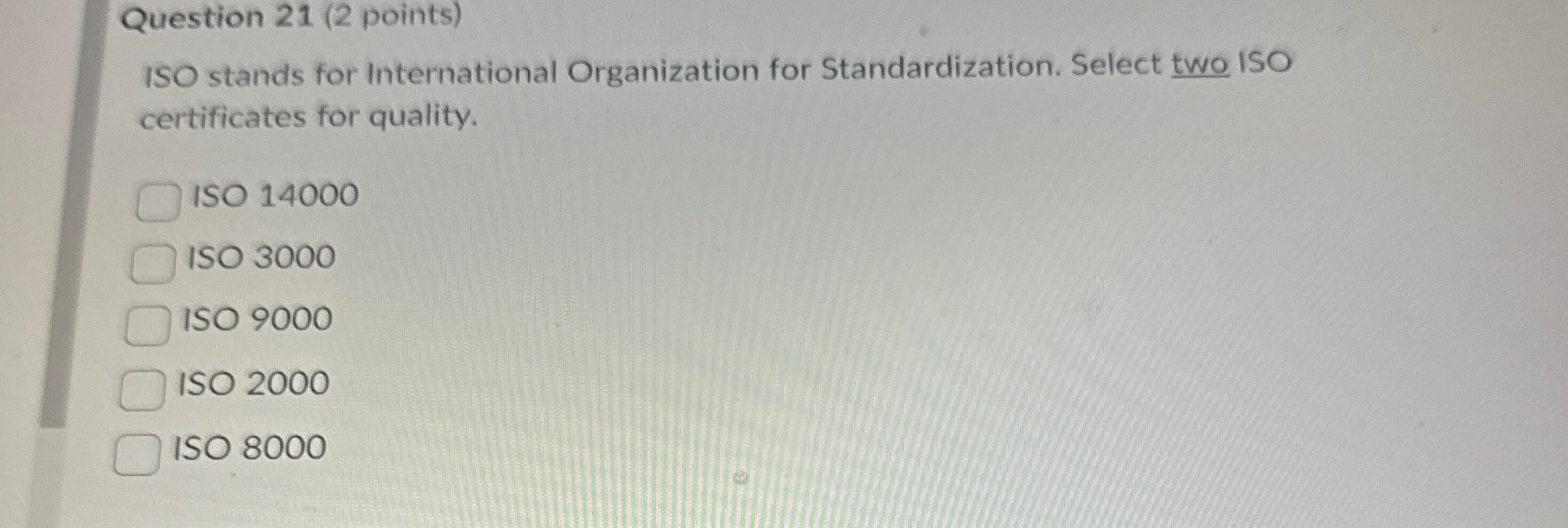 Solved Question 21 (2 ﻿points)ISO stands for International | Chegg.com