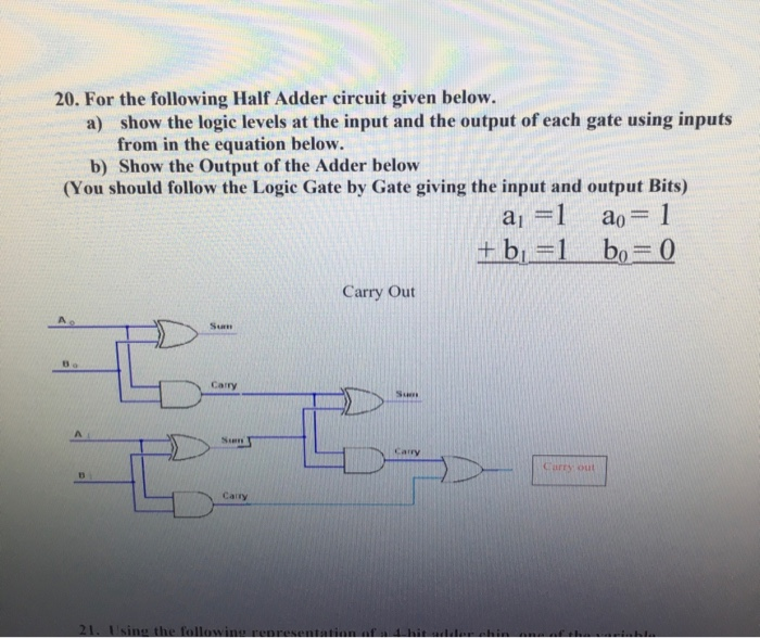 Solved 20. For the following Half Adder circuit given below. | Chegg.com