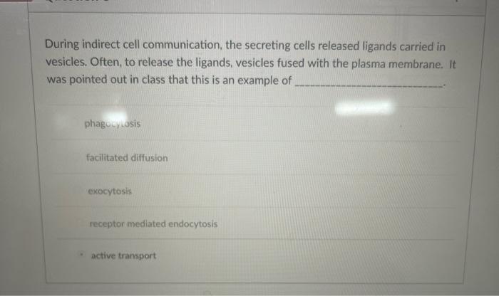 Solved During indirect cell communication, the secreting | Chegg.com