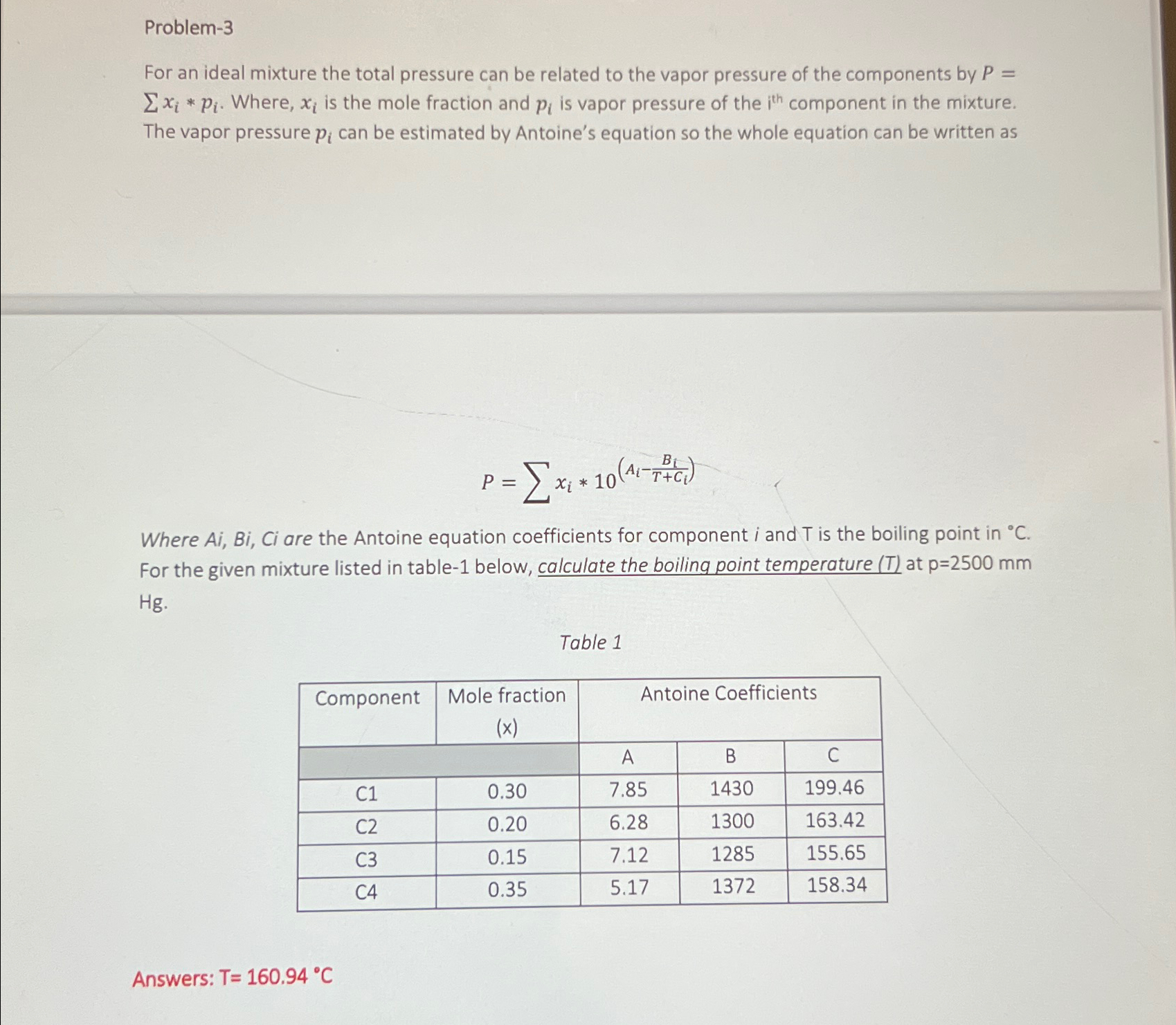 Solved Problem-3For an ideal mixture the total pressure can | Chegg.com