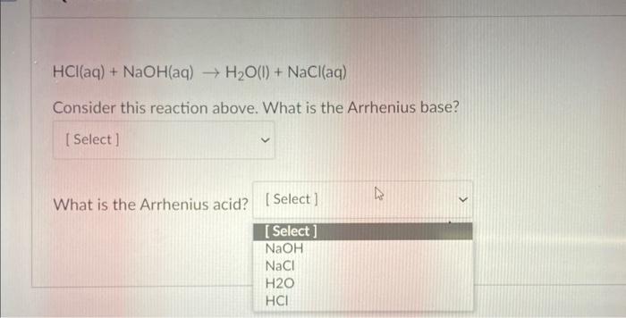 Solved HCl(aq)+NaOH(aq)→H2O(l)+NaCl(aq) Consider this | Chegg.com