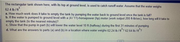 Solved The rectangular tank shown here, with its fop at | Chegg.com
