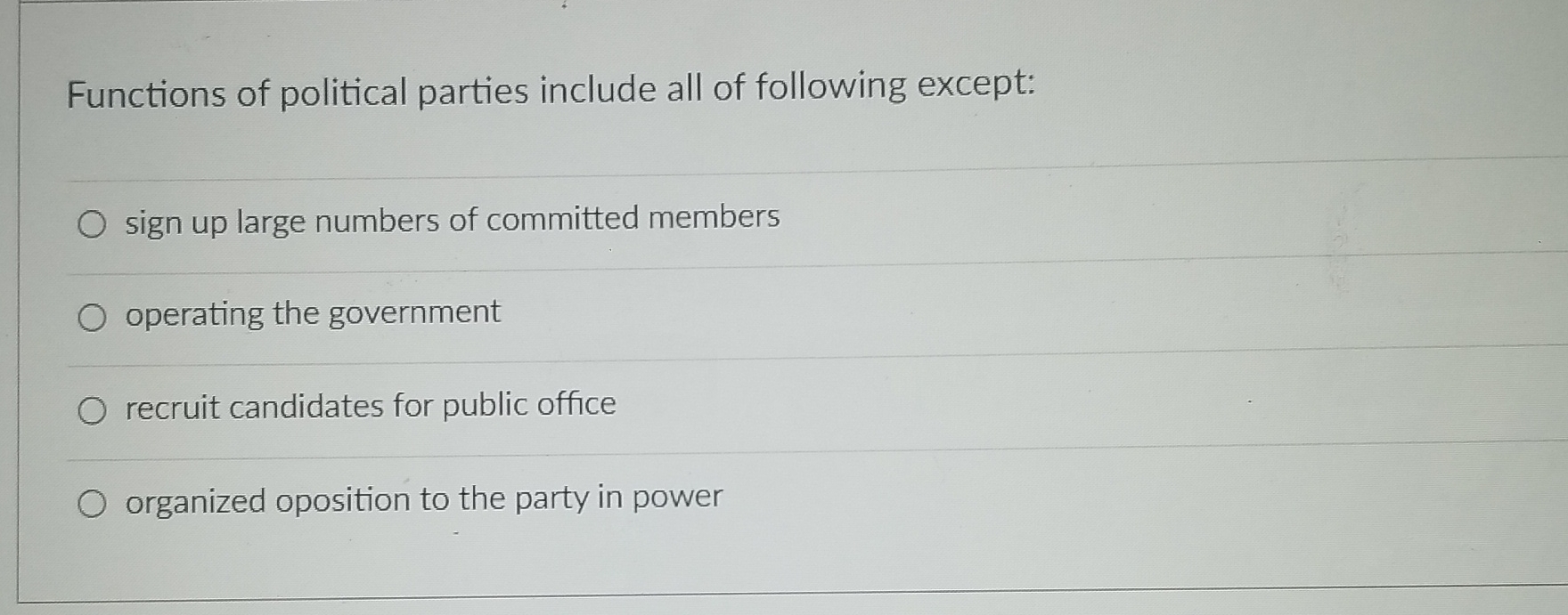 Solved Functions of political parties include all of | Chegg.com