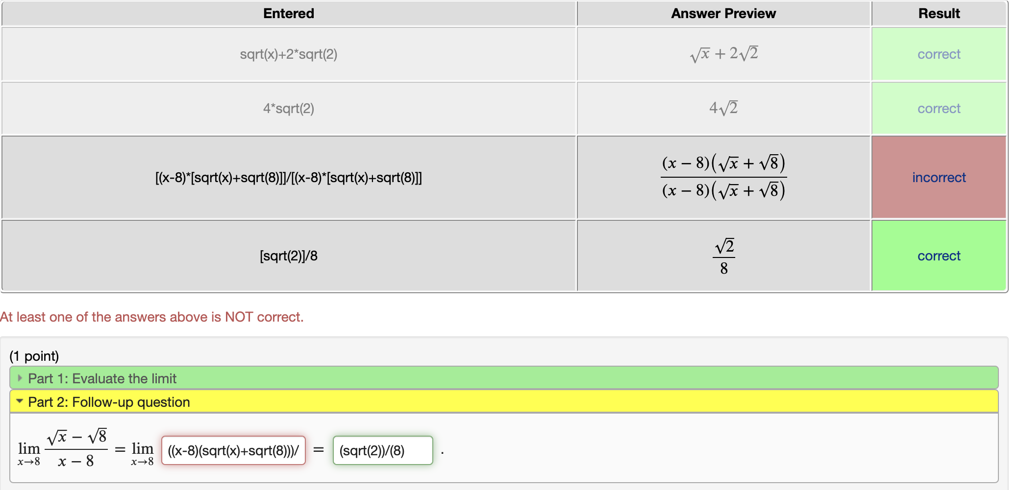 Solved (1 ﻿point)Part 1: Evaluate the limitPart 2: Follow-up | Chegg.com