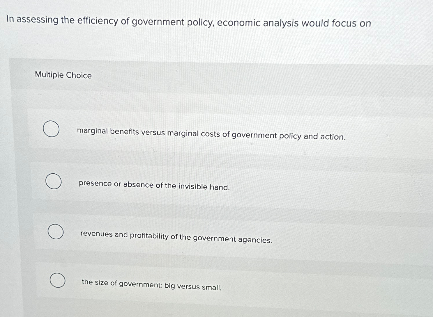 Solved In assessing the efficiency of government policy, | Chegg.com