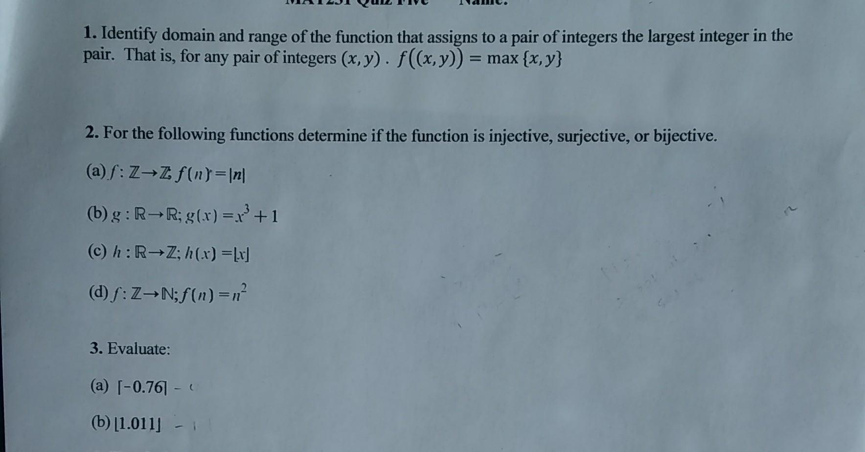 Solved 1. Identify domain and range of the function that | Chegg.com