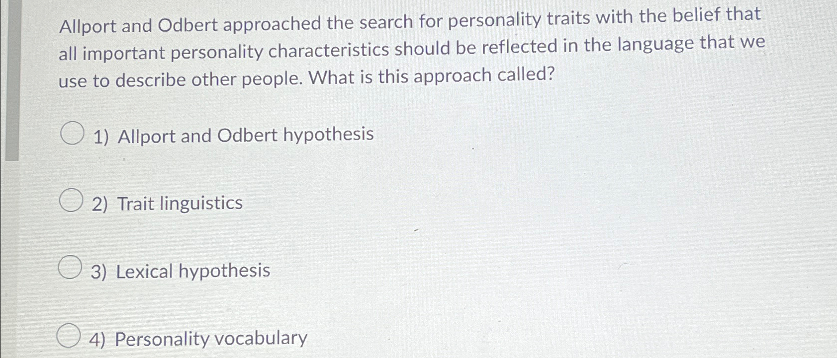 Solved Allport and Odbert approached the search for | Chegg.com