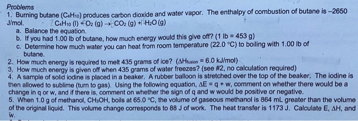 Solved Problems 1. Burning butane (C.H10) produces carbon | Chegg.com