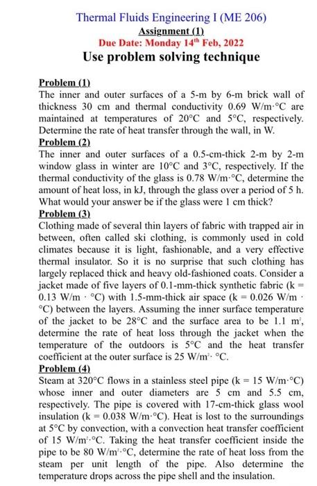 Solved Thermal Fluids Engineering I (ME 206) Assignment (1) | Chegg.com